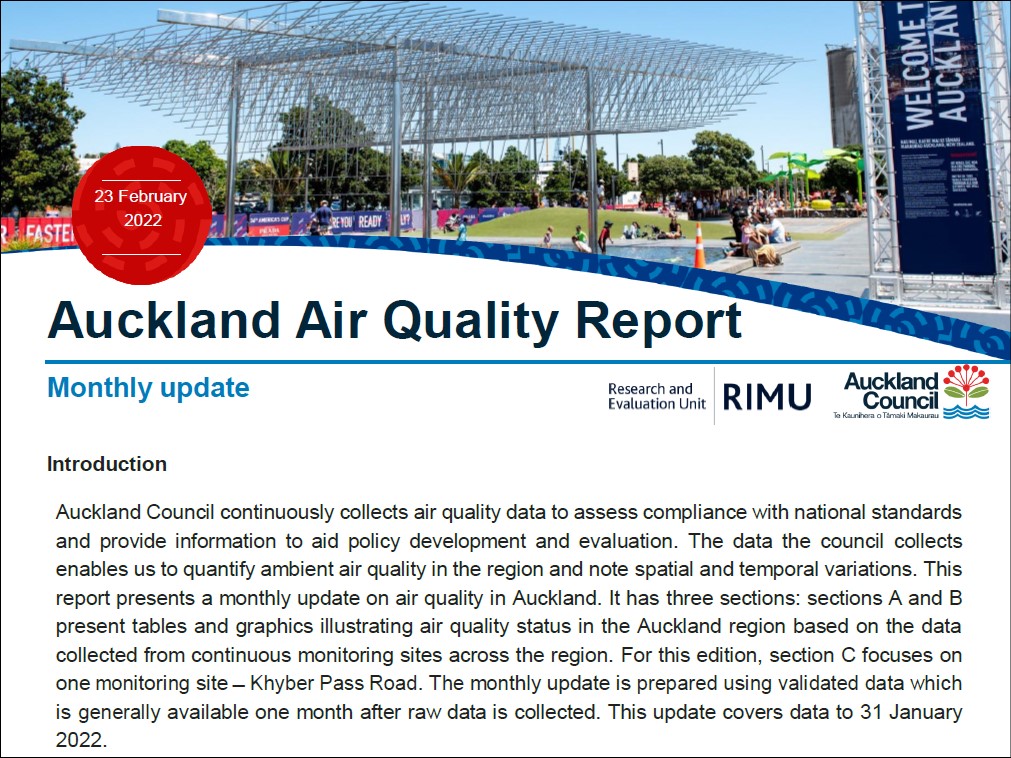 Auckland air quality report February 2022 - Knowledge Auckland